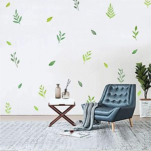 IKEYU Green Leaf Wall Decals Watercolor Leaves Wall Stickers Small Green Leaves Wall Decal Fresh Leaf Wall Sticker for Nursery Bedroom Living Room