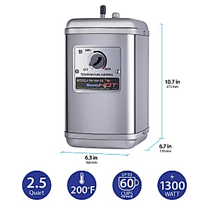 Ready Hot 41-RH-150-F560-BN Compact Water Dispenser, Manual Temperature Control, Reverse Osmosis Compatible, Includes Hot and Cold Dual-Lever Faucet, Brushed Nickel