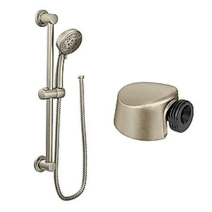 Moen A725BN Drop Ell for Handheld Showerhead, Brushed Nickel with Moen 3669EPBN Handheld Showerhead with 69-Inch-Long Hose Featuring 30-Inch Slide Bar, Brushed Nickel