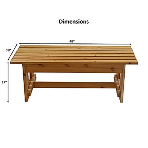 Premium Cedar Outdoor Garden Bench with Flat Seat (48” Wide, 18” Deep, 17” Tall)