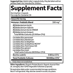 Garden of Life Dr. Formulated Probiotics Platinum Series Immune+ 90 Billion CFU Guaranteed, One a Day Probiotic Supplement Acidophilus & Rhamnosus, Vegan, Non-GMO Immune System Support, 30 Capsules