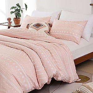 Smoofy Aztec Blush Pink Comforter Queen Size, Folkloric Art Pattern Pink Bedding Sets Queen Boho Aztec Bohemian Queen Comforter Set with Soft Microfiber Fill Bedding, 1 Comforter 2 Pillowcases