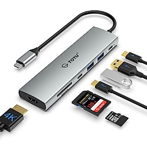 USB C Hub, Docking Station, TOTU 7-in-1 Type C Hub with 4K HDMI Port, 2 USB 3.0 Ports, 1 USB C 3.0 Port, SD/TF Card Reader, 90W PD USB-C Power Delivery, for MacBook and Other Type C Laptops