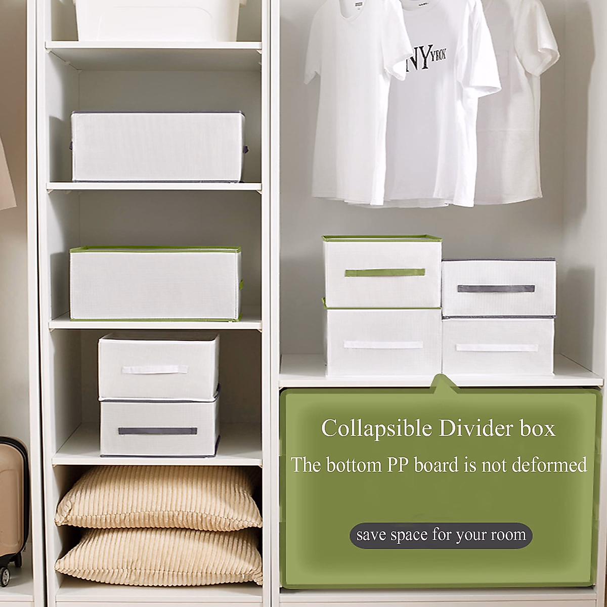 ORWCEZUE Upgraded 2 Pack Wardrobe Clothes Organizer Jeans Compartment Storage Box, Foldable Clothes Separator for Storage T-Shirt Leggings Pants