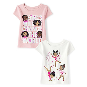 The Children's Place Baby-Girls And Toddler Girls Short Sleeve Graphic T-shirt 2-pack Girls/Gymnastics 4T