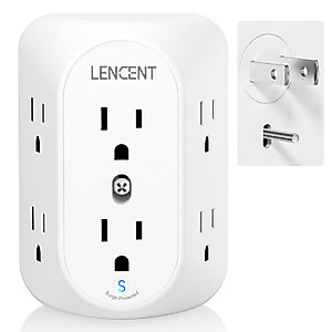 LENCENT 2 Prong Power Strip, 3 to 2 Prong Grounding Outlet Adapter, Polarized Plug, Surge Protector, 3-Sided 6 Outlets Widely Spaced Extender, Mountable Wall tap for Non-Grounded Outlet