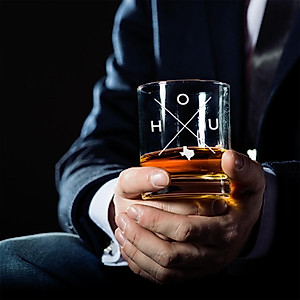 HOU Houston Texas Round Rocks Glass - Houston Gift Ideas, Good Gift For Texas Fan, Great Texas Whiskey Glass