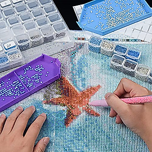 5D Diamond Painting Accessories-3 Pack 56 Grids Clear Diamond Painting Storage Container with 400pcs Label Stickers for Bead Storage,Sewing, Nail Diamonds,Embroidery Boxes Organizer