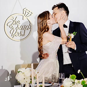 Youyole She Said Yes Wooden Sign 13.78'' x 11.22'' Diamond Ring Wood Cutout Sign Wedding Engagement Party Decorations Photo Booth Props with Hanging Rope Bridal Shower Rustic Engaged Hanging Sign