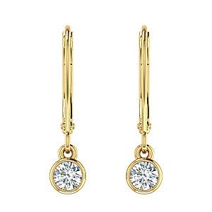 3/4 Carat Diamond Lever-back Drop Earrings in 14K Yellow Gold - IGI Certified