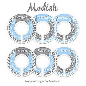 Modish Labels Daily Clothes Organizers, Days of Week Closet Dividers, Closet Organizers, School Supplies, Work Week Clothes Organizer, Boy, Male, Men, Arrows, Tribal, Blue, Grey, Gray (Days)