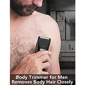 Body Trimmer for Men, [No Nicks, No Cuts] Electric Groin Hair Trimmer, No-Nick Guides Ceramic Blade Heads, Waterproof Wet Dry Clippers for Body, Cordless Male Pubic Trimmer with Lighting Mirror