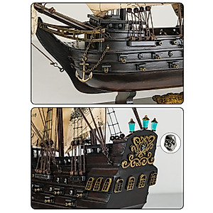 SAILINGSTORY Wooden Pirate Ship Model Black Pearl Model Ship Sailboat Decor Sea Chart Sails 20.5"