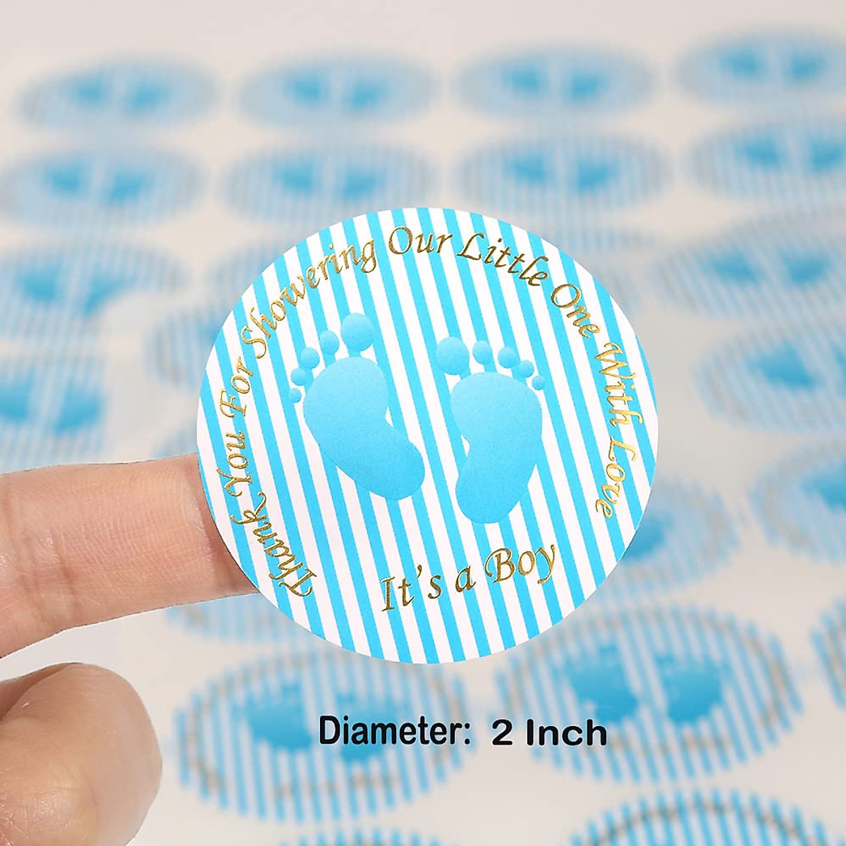 AIXIANG 360 Pcs Baby Shower Stickers 2 Inch Round Blue Stripe Cutest Footprint Gold Stamping Thank You Stickers Boys for Baby Shower Favors Decorations