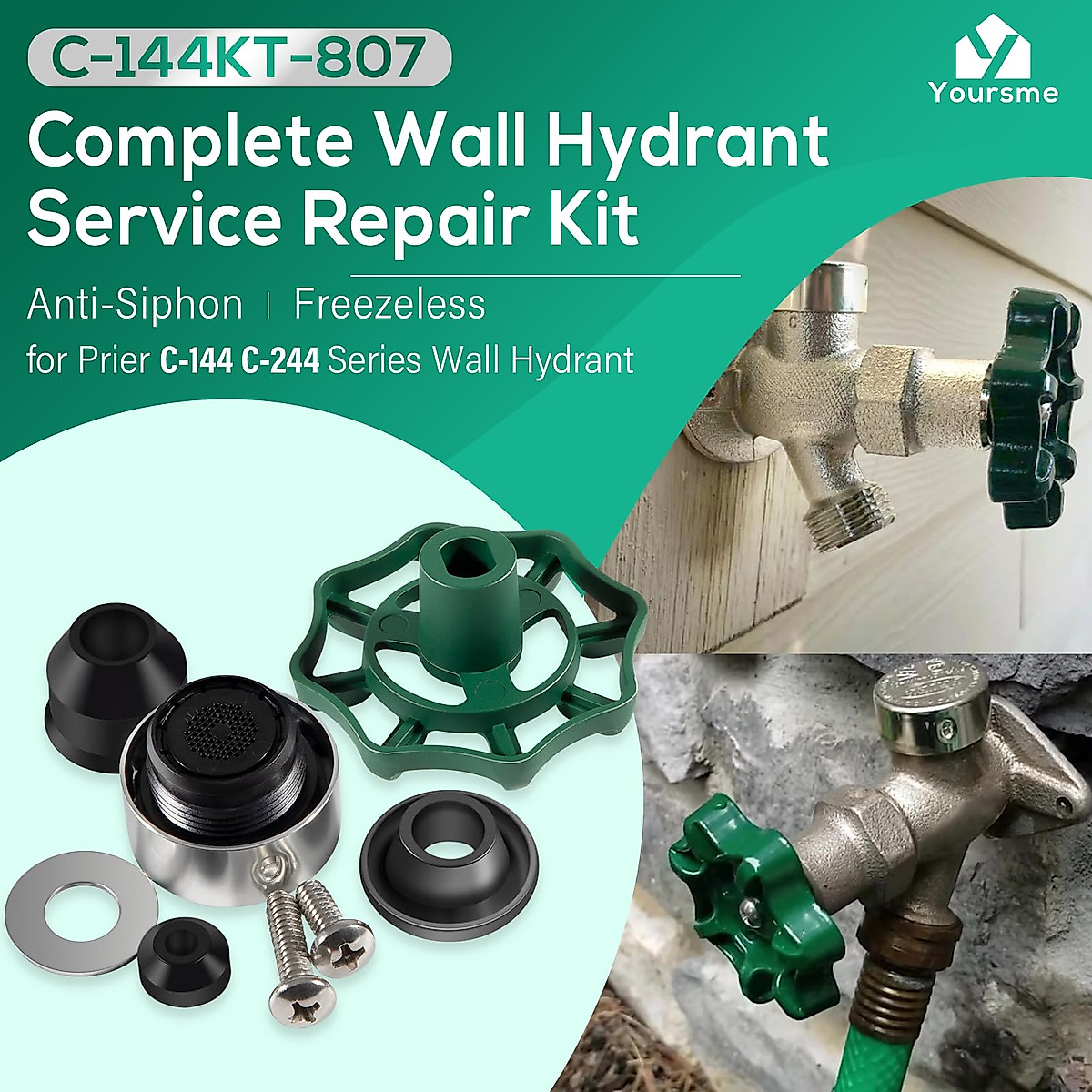 C-144KT-807 Complete Wall Hydrant Faucet Service Repair Kit for Prier C-144 C-244 Series Wall Hydrant Anti-Siphon Freezeless Faucet Repair Kit