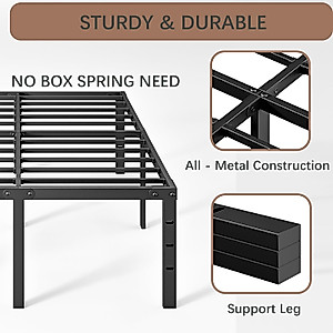 AGXI 20 Inch King Bed Frame No Box Spring Needed, Heavy Duty Tall Metal Platform with Large Storage Space, Easy Assembly Strong Bearing Capacity, Noise Free