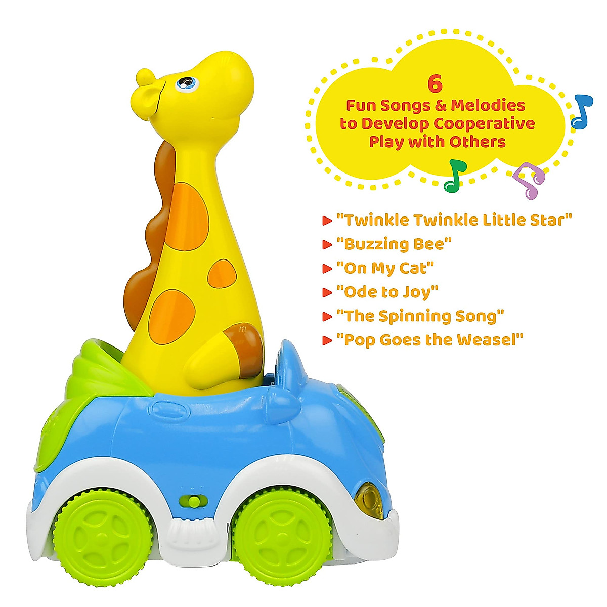 KiddoLab Catch Me Ring Toss Giraffe - Musical Moving Animal Toy with 3 Rings, Children's Songs, Flashing Lights, 2 Play Modes - Tossing Game Activity for Young Kids, Toddlers Ages 18 Months Old & Up