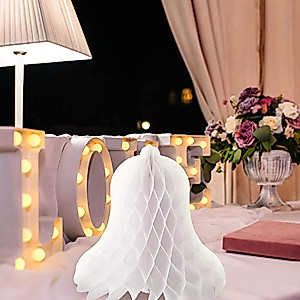 WILLBOND 5 Pieces Big Heavy Paper Bells Hanging Honeycomb Wedding Bells White Bridal Honeycomb Bells Decorating Supplies Suitable for Weddings, Parties, Baby Showers