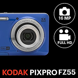 KODAK PIXPRO Friendly Zoom FZ55-BL 16MP Digital Camera with 5X Optical Zoom 28mm Wide Angle and 2.7" LCD Screen (Blue)