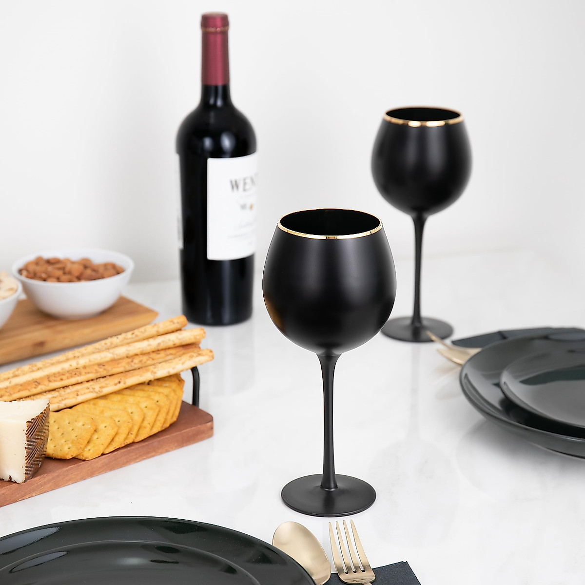 iTrusty Black and Gold Premium Wine Glasses Set of 4 Perfect for Red/White Wine, Champagne, and Special occasion