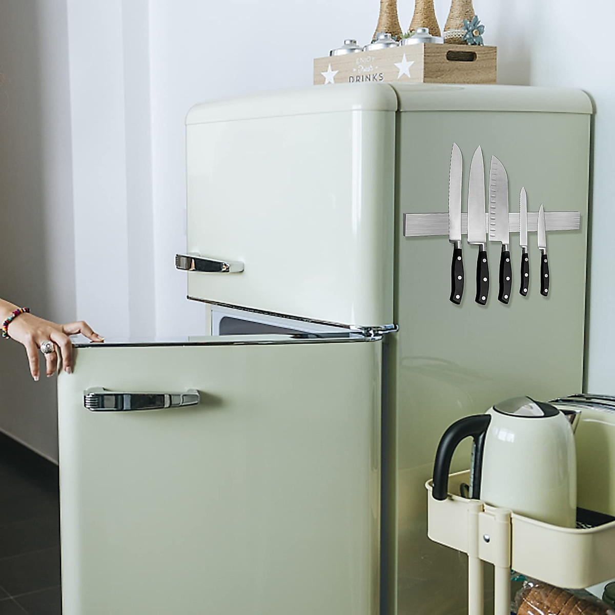 Magnetic Knife Holder for Refrigerator – Enkrio 16 Inch Double Sided Knife Magnetic Strip for Fridge - Stainless Steel No Drill Magnetic Knife Holder - Adhesive Knife Strip Magnet Knife Rack