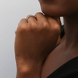 BERRICLE Sterling Silver Wishbone Wedding Rings Cubic Zirconia CZ Curved Half Eternity Ring for Women, Rhodium Plated Size 8.5