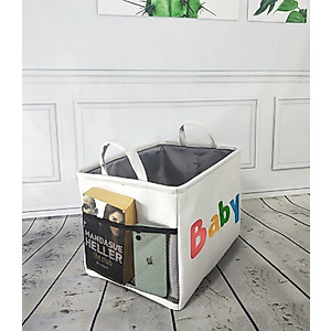 HIYAGON Baby Storage Basket Bin Canvas Rectangular Toys Storage Box Organizer for Books,Boys and Girls,Gift Basket(Baby)