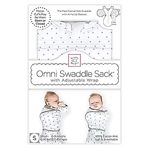 SwaddleDesigns 6-way Omni Swaddle Sack for Newborn with Wrap & Arms Up Sleeves & Mitten Cuffs, Easy Swaddle Transition, Better Sleep for Baby Boys & Girls, Sterling Polka Dot, Small, 0-3 Months