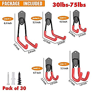 TORACK Garage Hooks Heavy Duty, 15 Pack Wall Mount Steel Utility Hooks&Hangers, Anti-Slip Rubber Coated, Garage Storage Organizer for Garden Tools, Power Tools, Ladders, Brooms, Bikes, Bulk Items