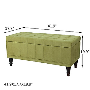 Homebeez Home Decor Ottoman,41.9 Inch Tufted Storage Bench Rectangular Footrest Stool for Entryway, Living Room and Bedroom, Green