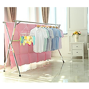 SHAREWIN Clothes Drying Rack for Laundry, 59 Inches Stainless Steel Garment Rack Adjustable and Foldable Space Saving, Laundry Drying Rack for Indoor Outdoor Free Installed Hanger Rack Heavy Duty