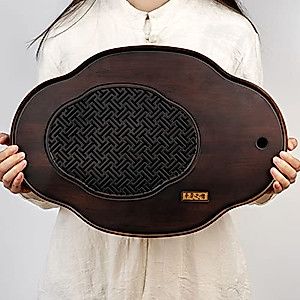 Bamboo Tea Tray Hua Xia Zhi Chuang Irregular Oval Shape, Chinese Gongfu Tea Table Serving Tray, Serving Box Reservoir Type (Big)