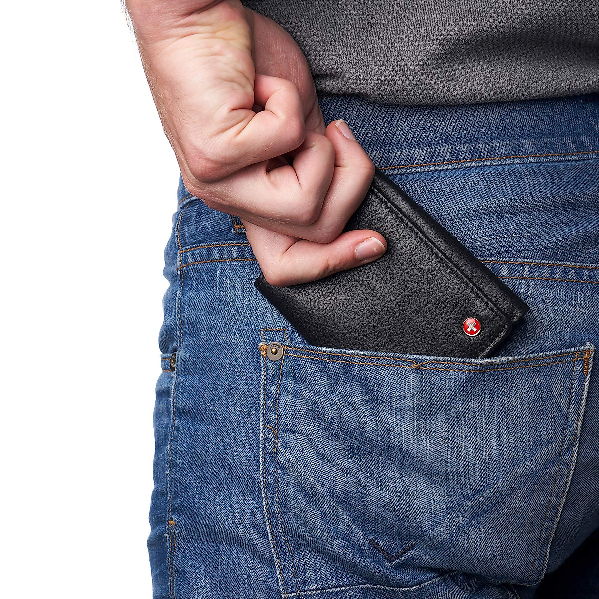 Alpine Swiss Mens Leon Trifold Wallet RFID Safe Genuine Leather Comes in a Gift Box Black