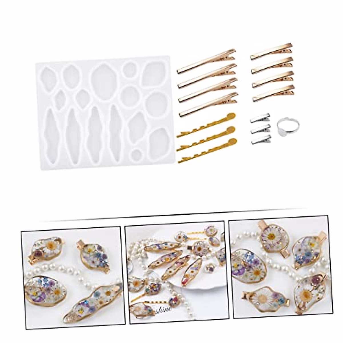 BETOOKY Resin Tray Mold 1 Set Crystal Hair Clips Jeweled Hair Clips Epoxy Hairpin Mold Hairpin Resin Molds Hairpin Maker Pendant Epoxy Resin Irregular Metal Cake Mold Tray Mold