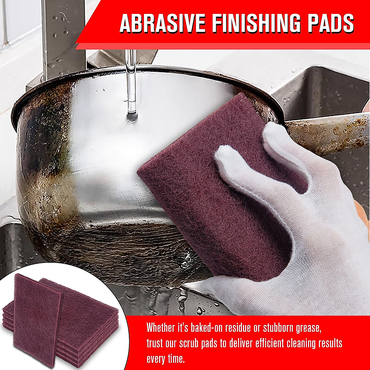 Scuff Pad, Maroon Scrub Pad 6" X 9", 7447 General Purpose Hand Pad, Scuff Pads for Paint Prep, Scuffing, Scouring, Sanding, Adhesion Scratch - Abrasive Finishing Pad (20PCS)