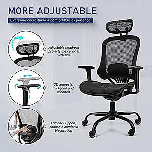 Ergousit Ergonomic Mesh Office Chair, High Back Desk Chair with Adjustable Height, Backrest and Lumbar Support, 3D Armrests,Swivel Executive Drafting Chair (Black)
