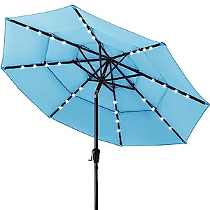 ABCCANOPY Solar Led Patio Umbrellas 3-Tiers 11FT (Turquoise)