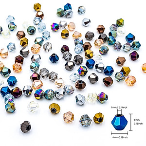 JEBBO 1800pcs 4mm Bicone Glass Beads, Bulk Small Faceted Bicone Crystal Beads for Jewelry Making DIY Craft Bracelet Necklace Earring with Container Box (15 Plated Metallic Colors)