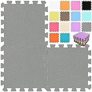 qqpp EVA Rubber 18 Tiles Interlocking Puzzle Foam Floor Mats - Baby Play Mat for Playing | Exercise Mat for Home Workout. Gray. QC-Lb18N