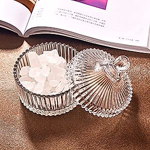 FTOF Glass Candy Storage Box Clear Sugar Dish With Lid Crystal Covered Candy Bowl Apothecary Food Buffet Container Holder, 250ml