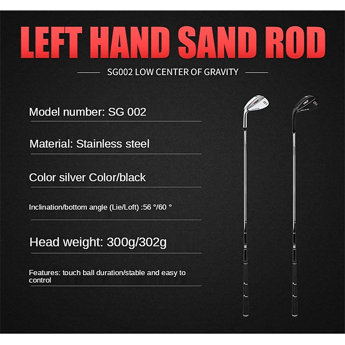 56/60Degree Left Handed Golf Sand Wedge, Men Women Golf Clubs Wedges, Lefthand Golf Pitching Chipping Wedge (Black,56D)