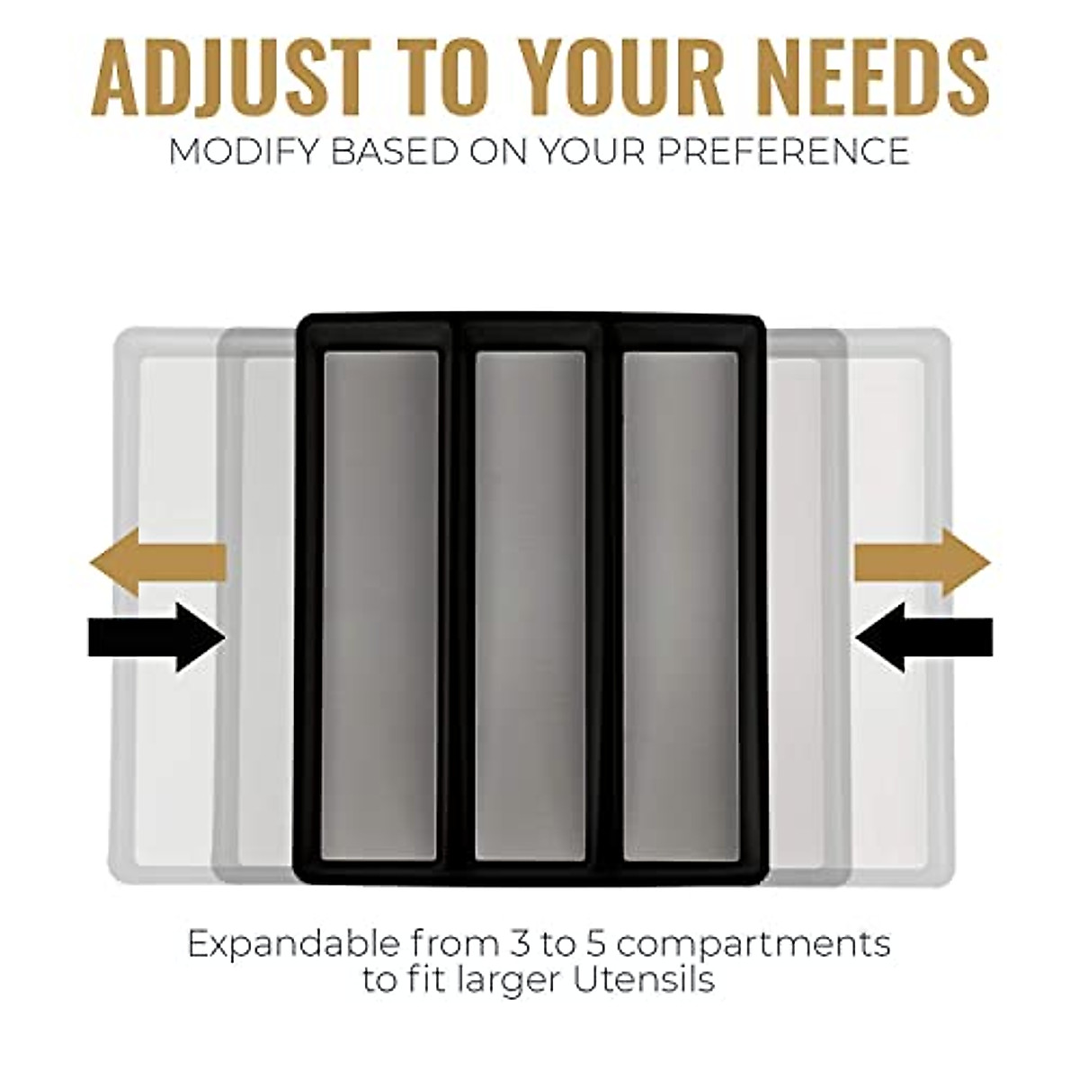 ELTOW Expandable Utensil Drawer Organizer, 5 Compartment Non-Slip & Adjustable Utensil Tray for Kitchen Drawers, Kitchen Organization for Utensils, Office Supplies, Flatware Storage - Black