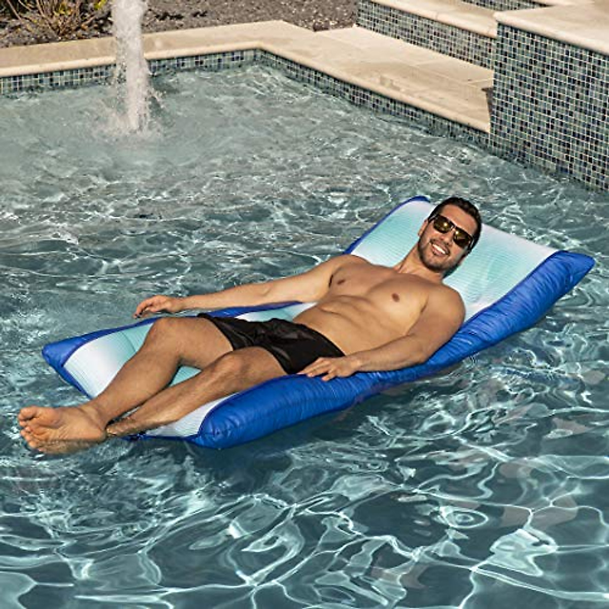 Big Joe Kona No Inflation Needed Pool Lounger with Headrest, Fade Aqua Double Sided Mesh, 5.5ft Big