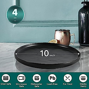 Vidalenta Porcelain Dinner Plates Set of 4, 10 Inch Salad Plate Set, Ceramic Pasta Plate Set Serving Dishes Small Plates Modern Dinnerware Set, Microwave Oven and Dishwasher Safe, Matte Black