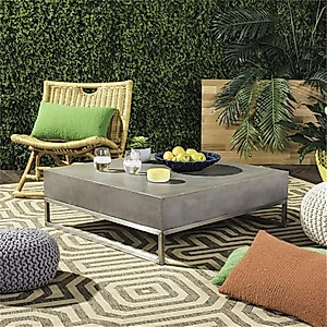 SAFAVIEH Outdoor Collection Eartha Modern Dark Grey Concrete Coffee Table (Fully Assembled)