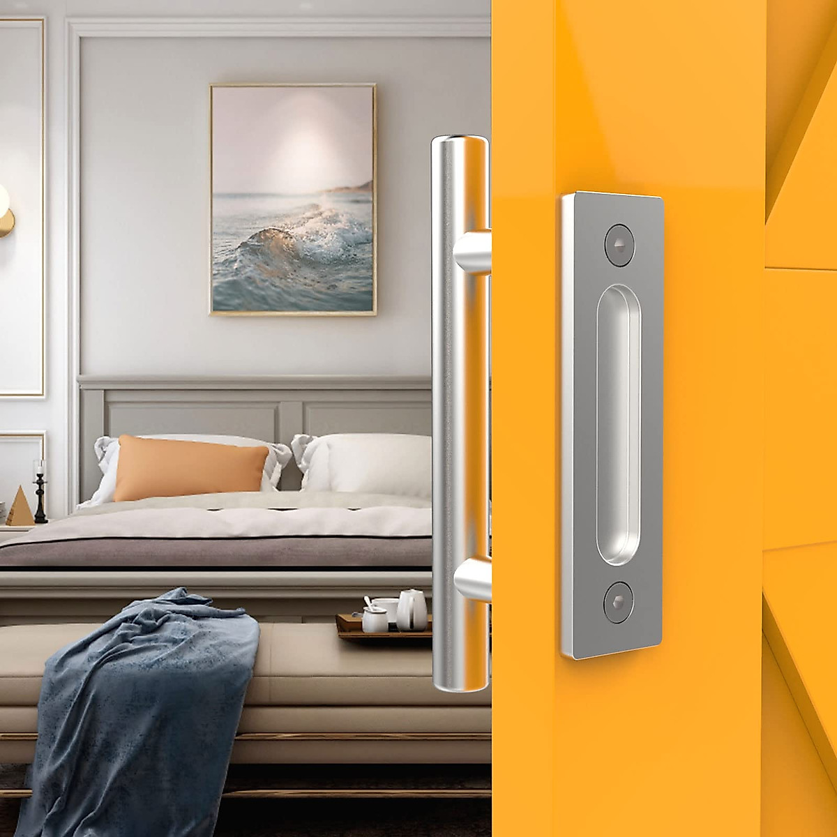 QINAIXQM 12''/30CM Sliding Barn Door Handle Double Sided Pull and Flush Barn Door Embedded Invisible Stainless Steel