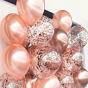 PartyWoo Rose Gold Balloons, 100 pcs Metallic Rose Gold Balloon Arch Kit of 18 inch 12 inch 10 inch 5 inch Latex Balloon Garland and 20m Ribbons for Rose Gold Birthday Decorations, Bachelorette Party