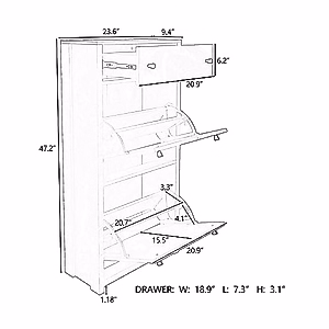 HESIEU Functional Wooden Shoe Cabinet with 2 flip-top Drawers, Wood Grain Pattern top Shoe Cabinet with Drawers Freestanding Shoe Rack with Adjustable Panel for Hallway Entrance Foyer (Black)