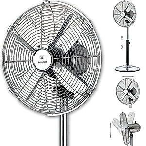 Westinghouse 37" - 51.5" Adjsutable Vintage Metal Pedestal Fan with 90° Oscillation and 3 Speeds - Ideal Standing Floor Fan for Bedroom or Retro Decor, Silver