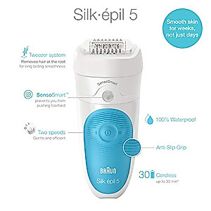 Braun Epilator Silk-épil 5 5-810, Hair Removal for Women, Shaver & Bikini Trimmer, Cordless, Rechargeable, Wet & Dry
